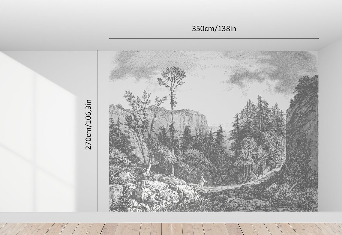 Landscape Wall Mural in Old Style Vintage Self Adhesive - Etsy