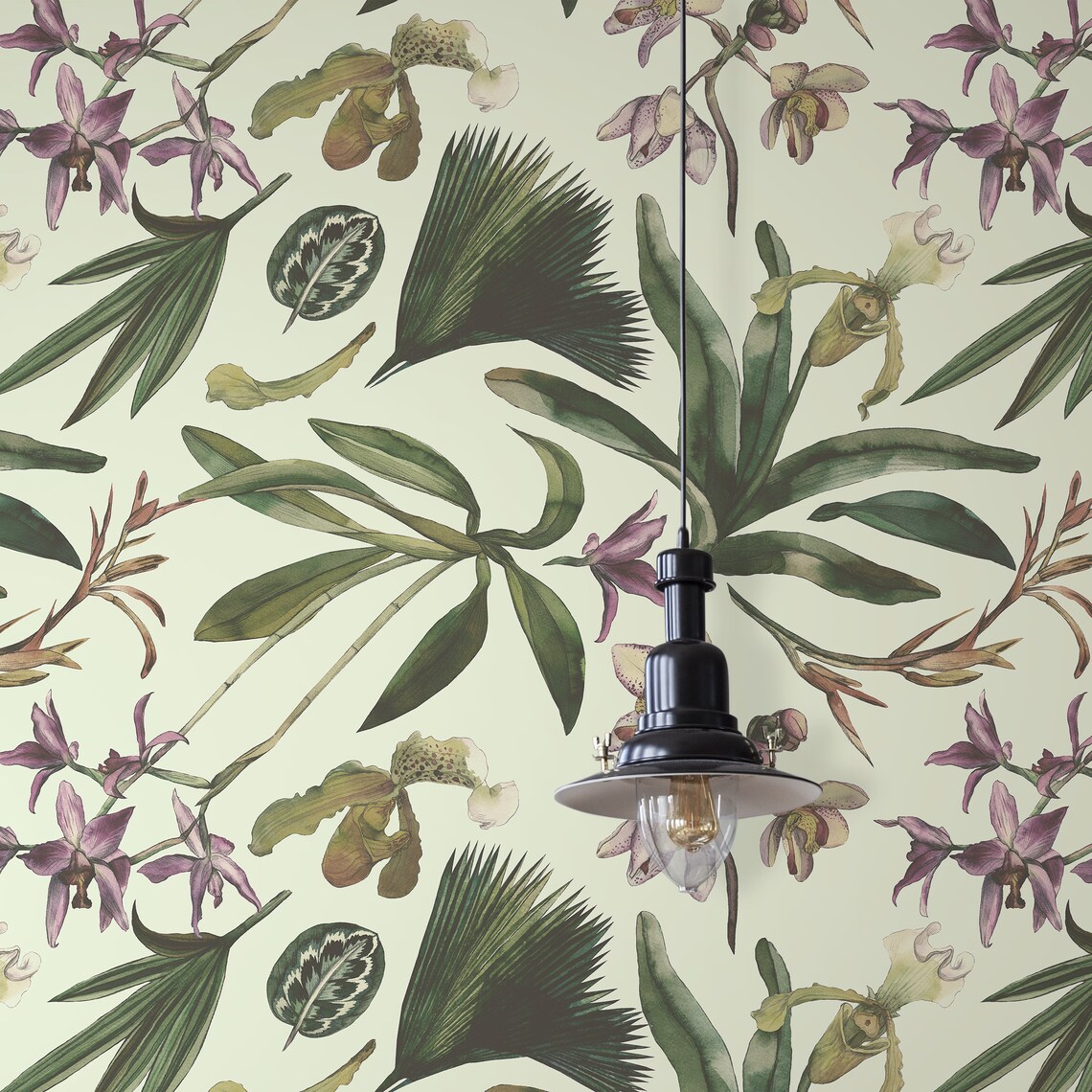 Botanical Wallpaper With Tropical Plants, Self Adhesive Retro Wall ...