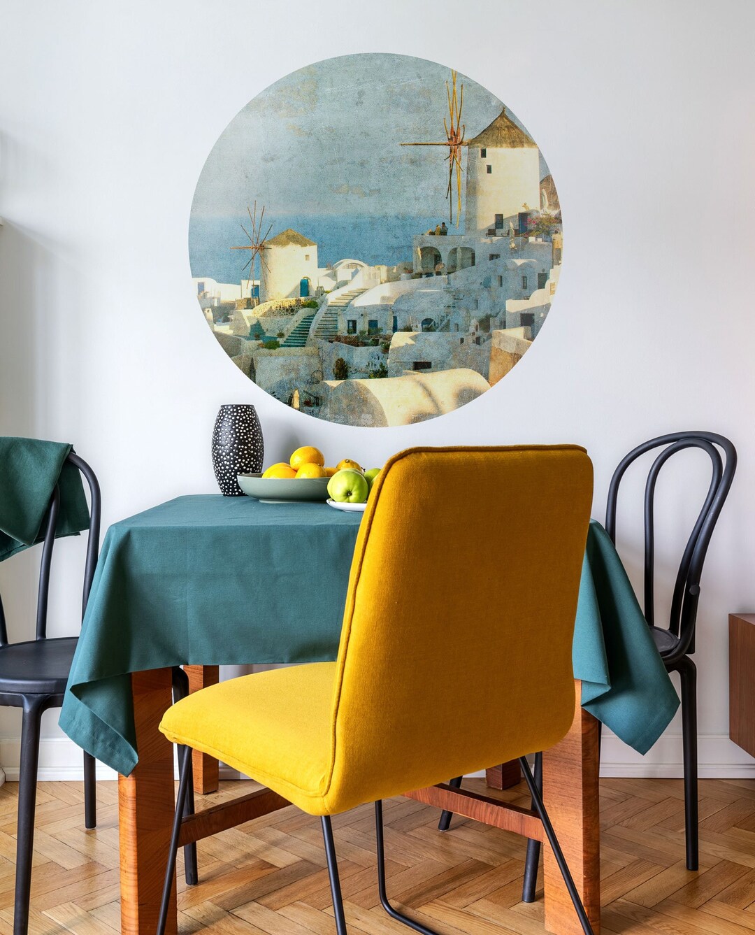 Vintage View of Santorini Circle Wall Sticker, Self Adhesive Wall Decal ...