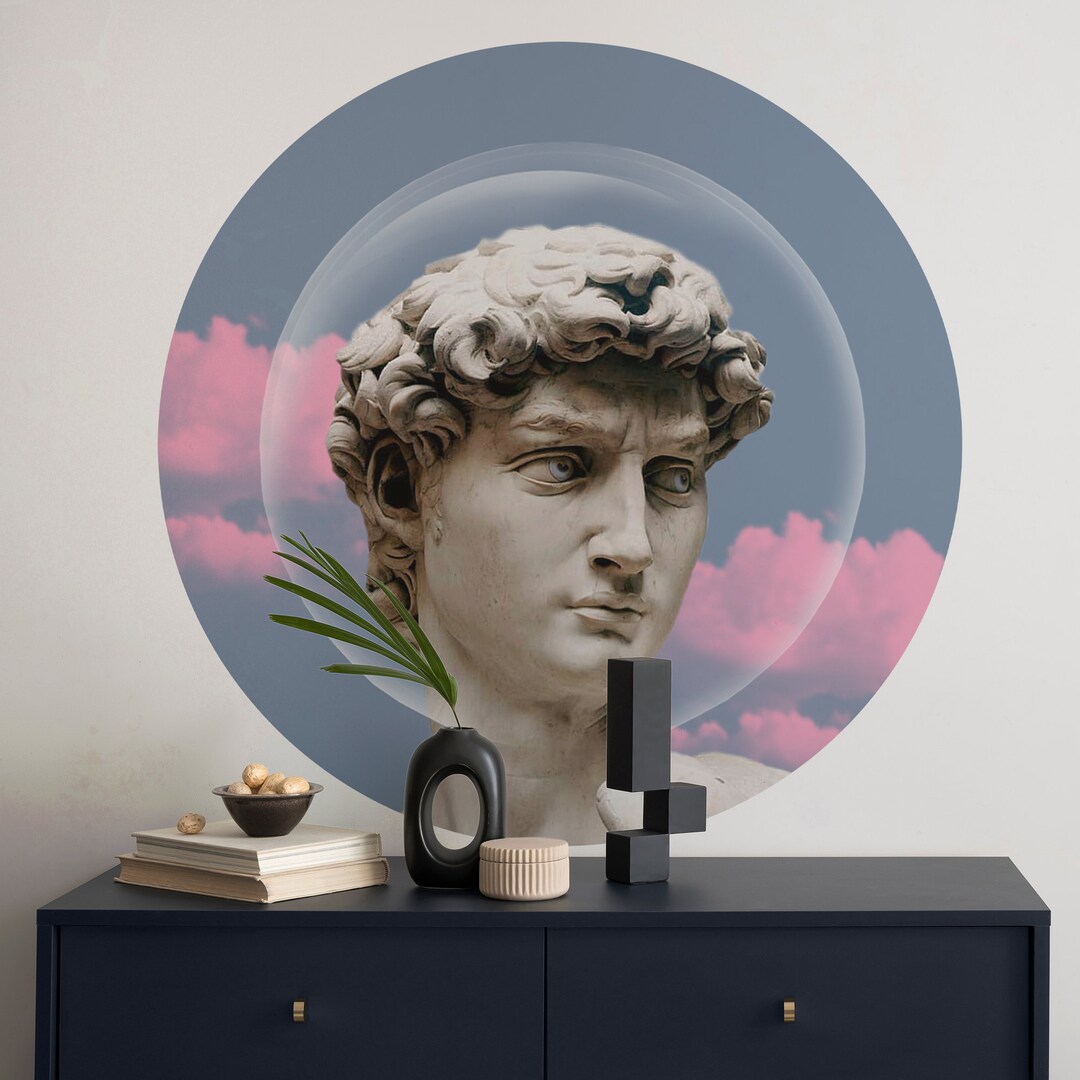 Circle Decal, David Statue, Pink Clouds, Vintage Wall Decor, Self ...