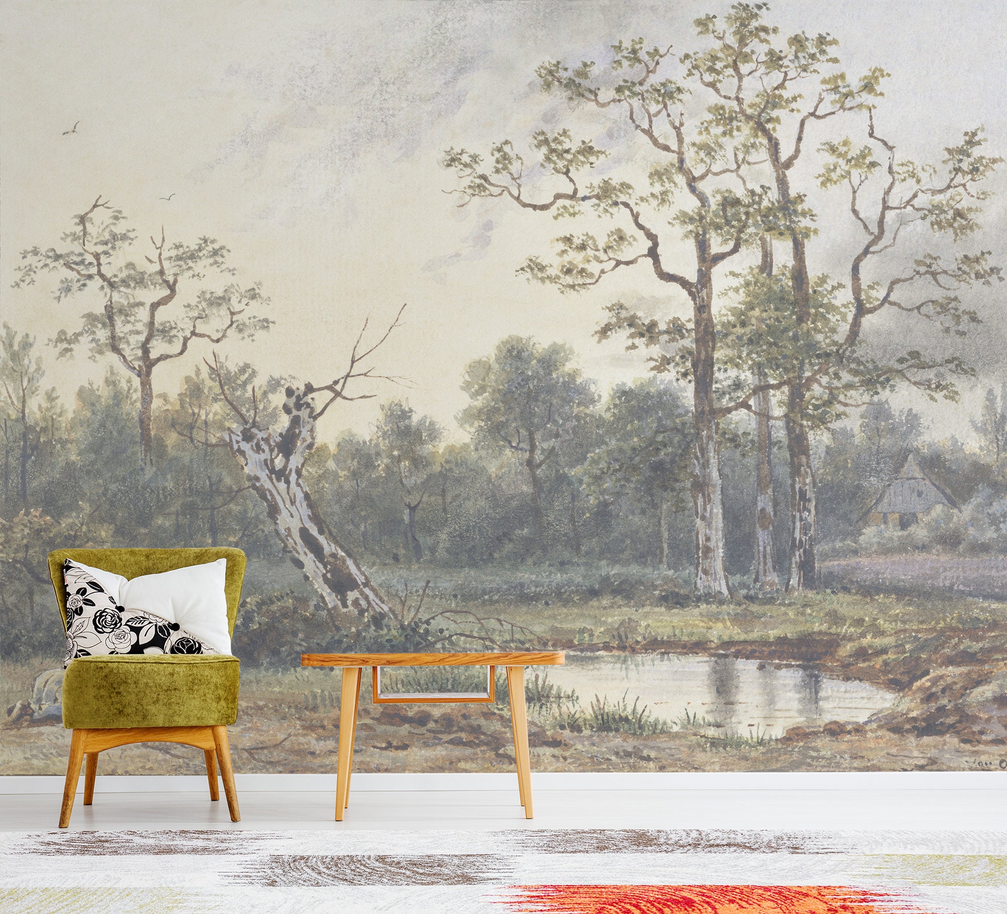 Vintage Lake Landscape Painting Wall Mural Peel and Stick - Etsy