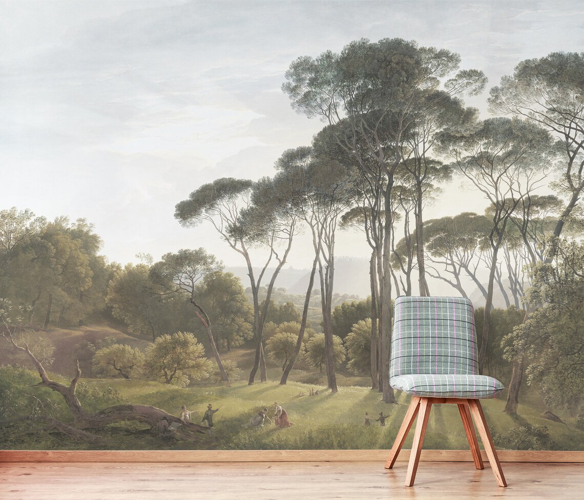 Painted Nature Wall Mural Peel and Stick Vintage Scenic Wall - Etsy