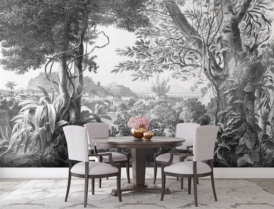 Scenic Wall Mural, Landscape Wallpaper, Vintage Wall Mural, Self ...