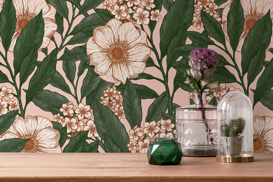 Wild Garden Wallpaper Self Adhesive Retro Wallpaper | Etsy