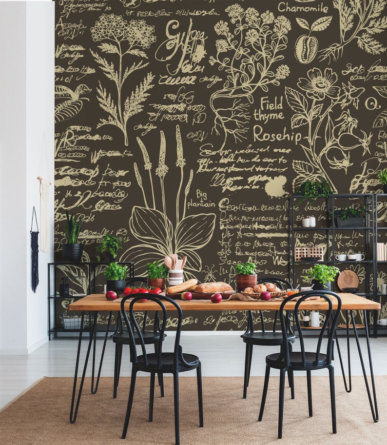 Retro Wallpaper With Handwritten Inscriptions Herbal - Etsy