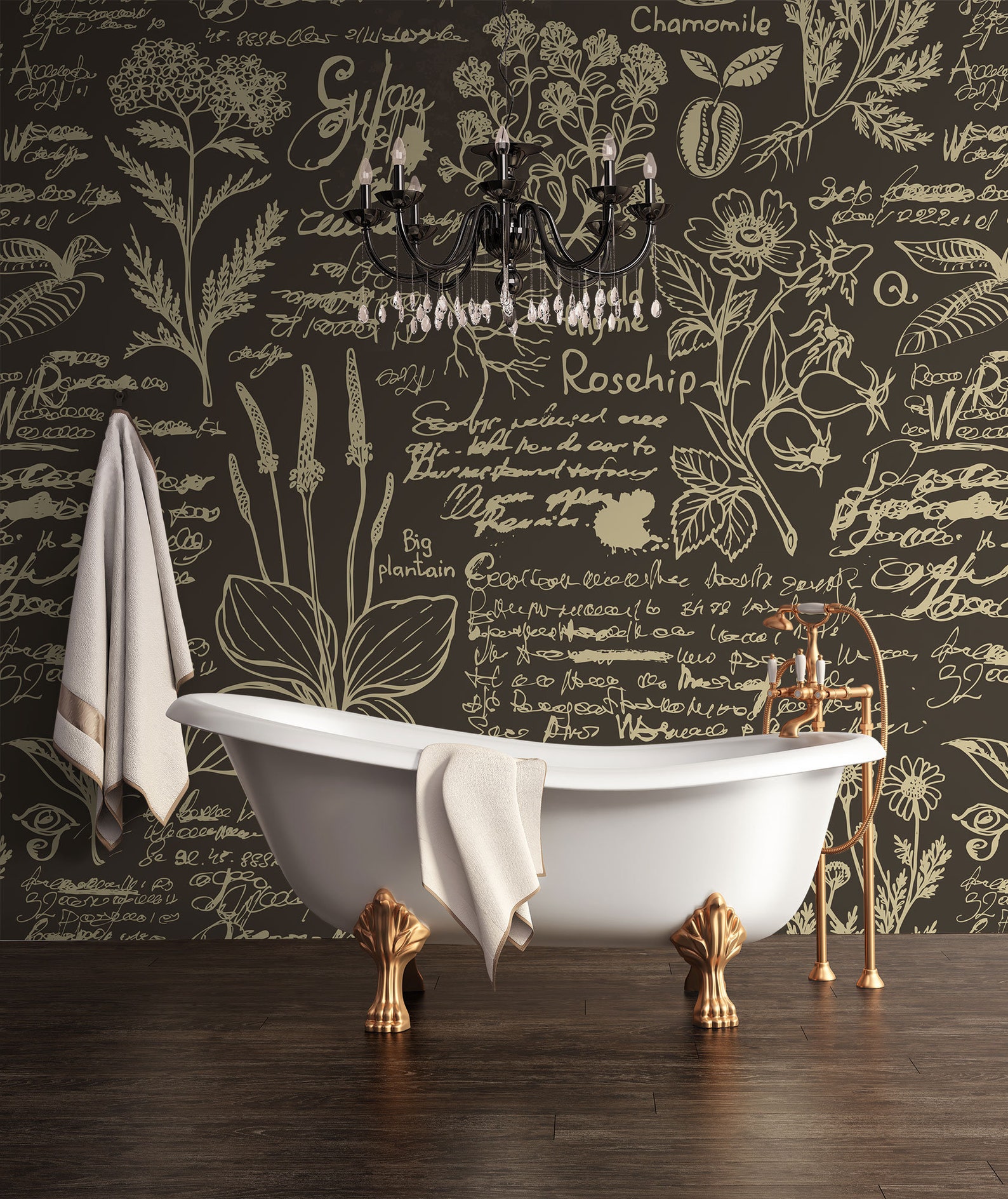 Retro Wallpaper With Handwritten Inscriptions Herbal - Etsy