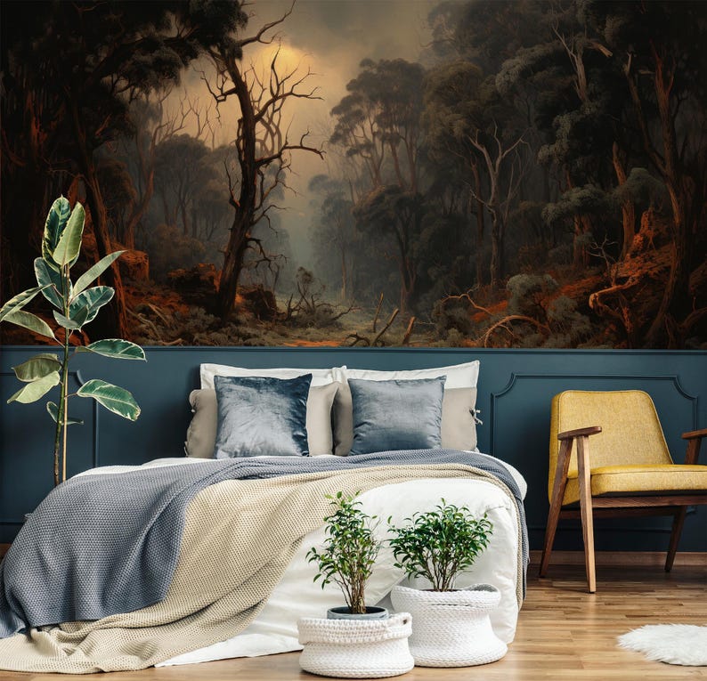 Dark Forest Wallpaper, Mystic Landscape Home Decor, Custom Wallpaper ...