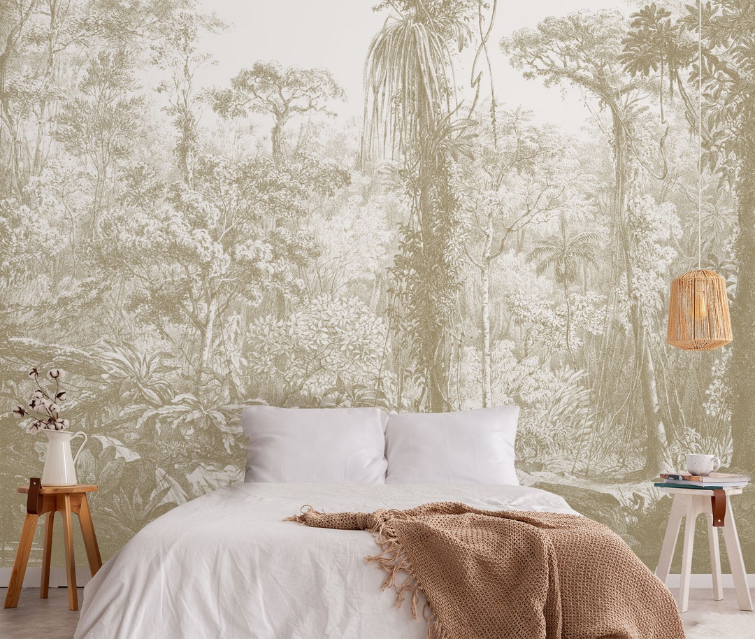 Tropical Landscape Sepia Color Wall Mural, Palm Trees Mural, Peel and ...