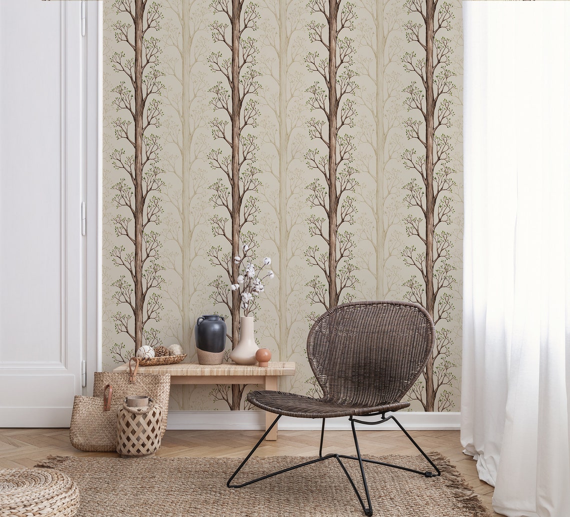 Tree Removable Wallpaper Self Adhesive Wall Mural Watercolor - Etsy