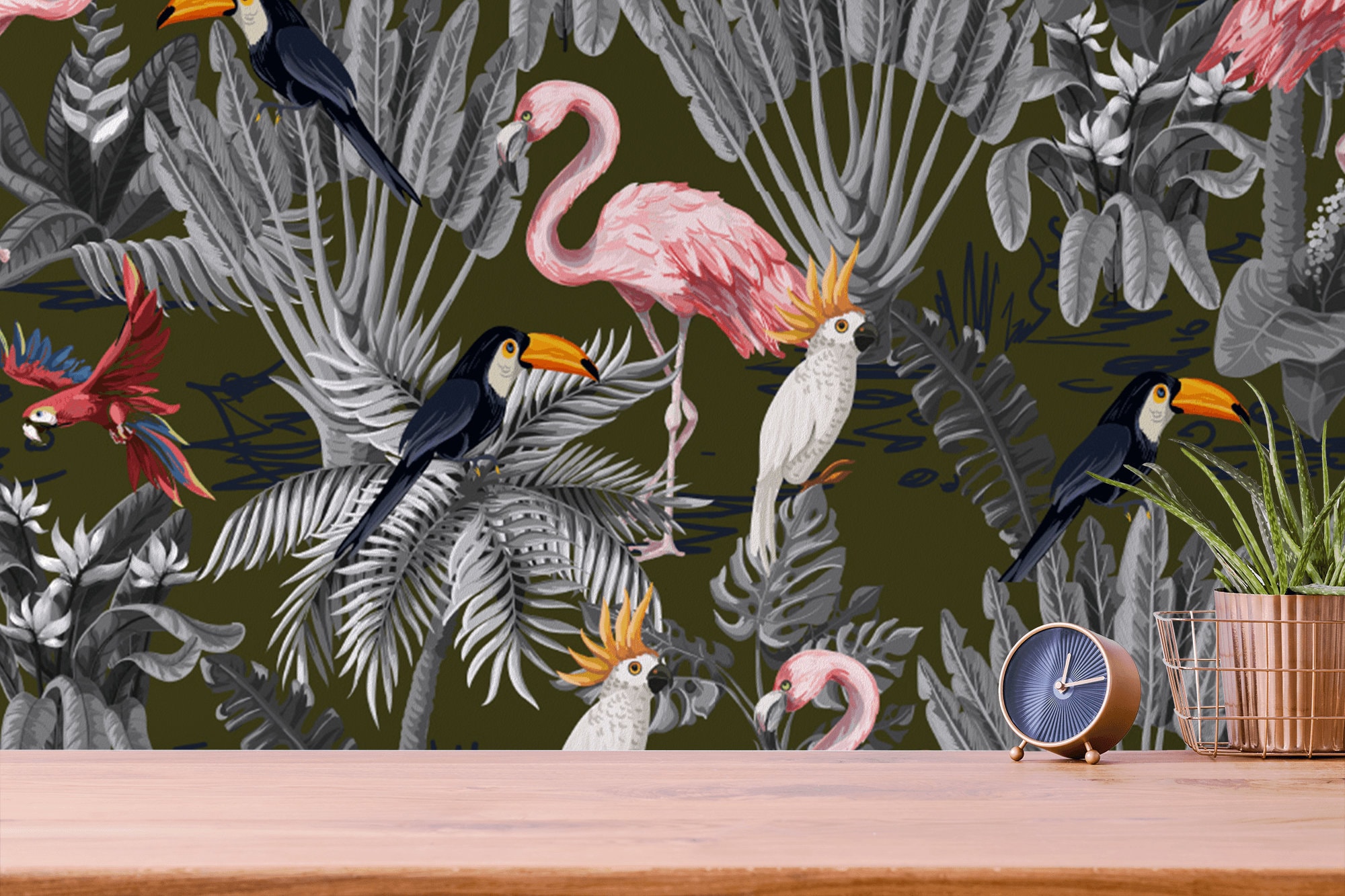Flamingo Wallpaper With Tropical Pattern Peel and Stick - Etsy