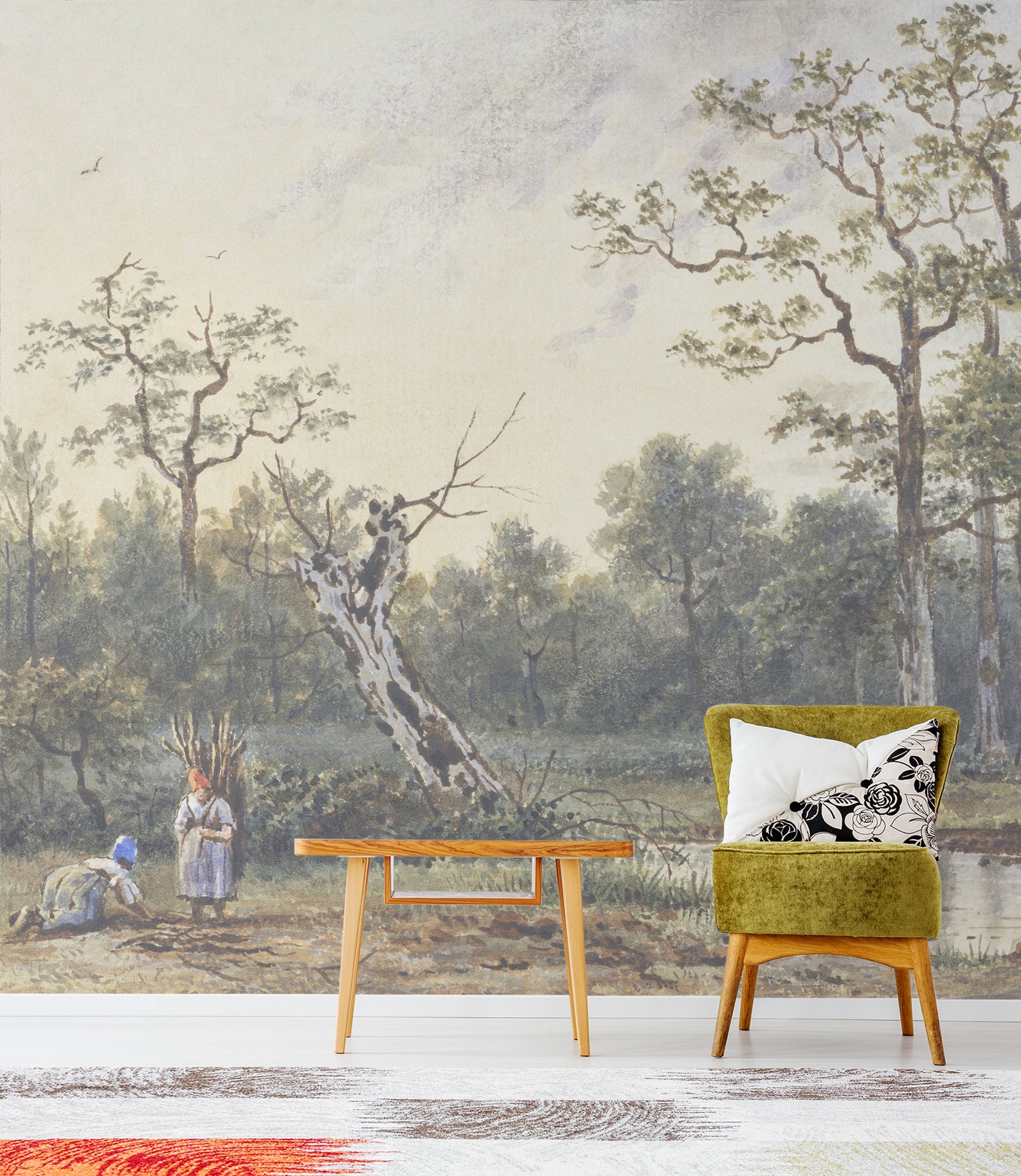 Vintage Lake Landscape Painting Wall Mural Peel and Stick - Etsy