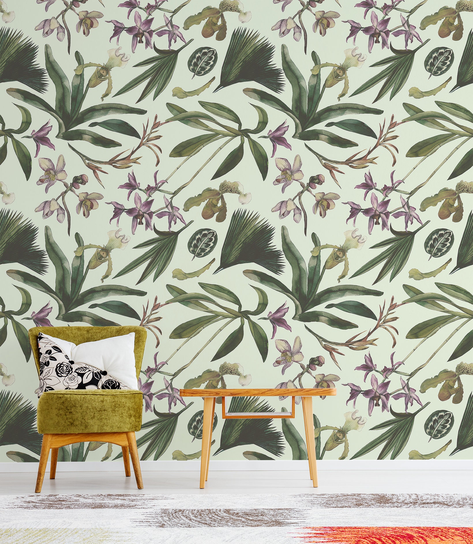 Botanical Wallpaper With Tropical Plants, Self Adhesive Retro Wall ...