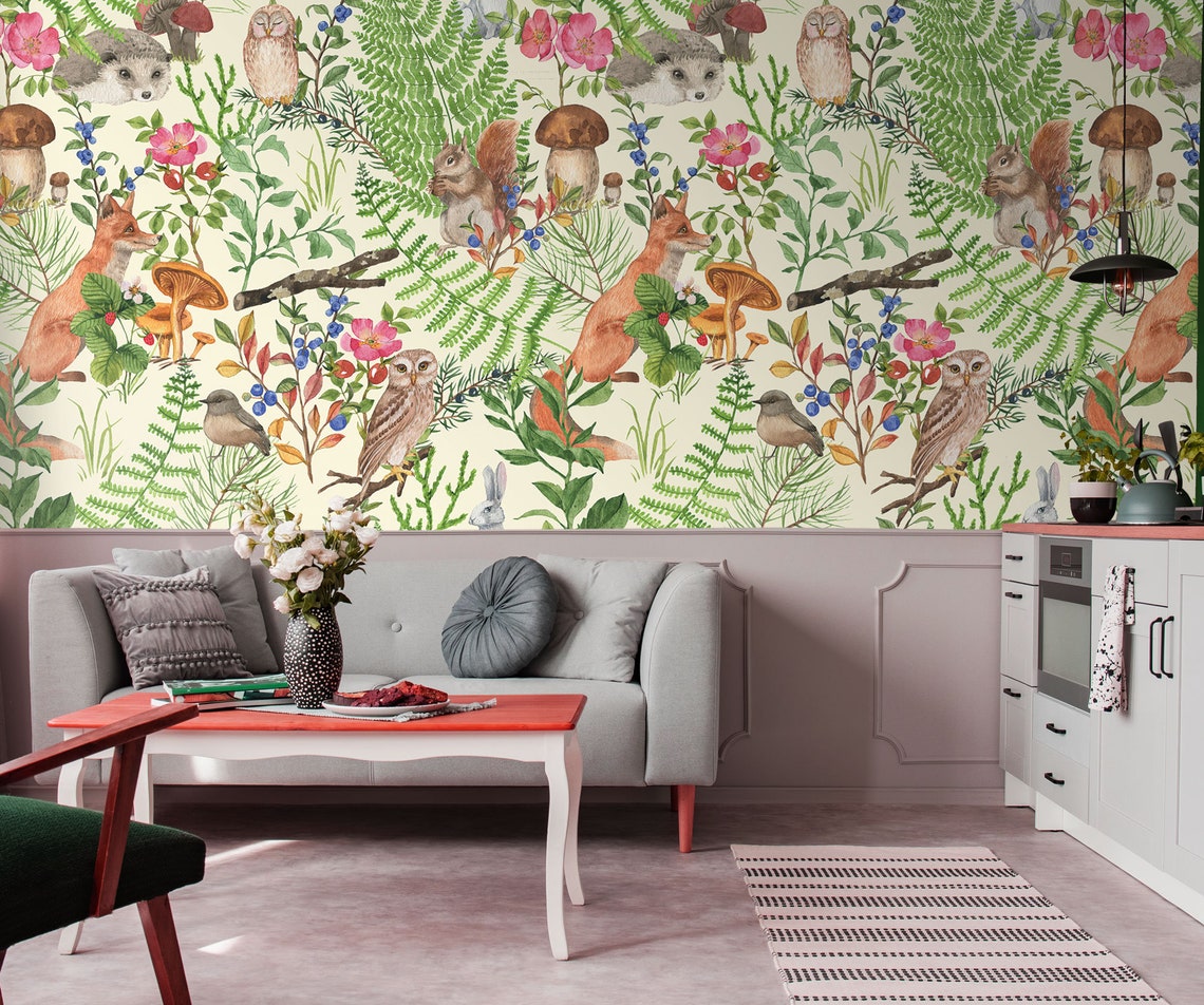 Vintage Forest Animals Wallpaper, Self Adhesive, Peel and Stick ...
