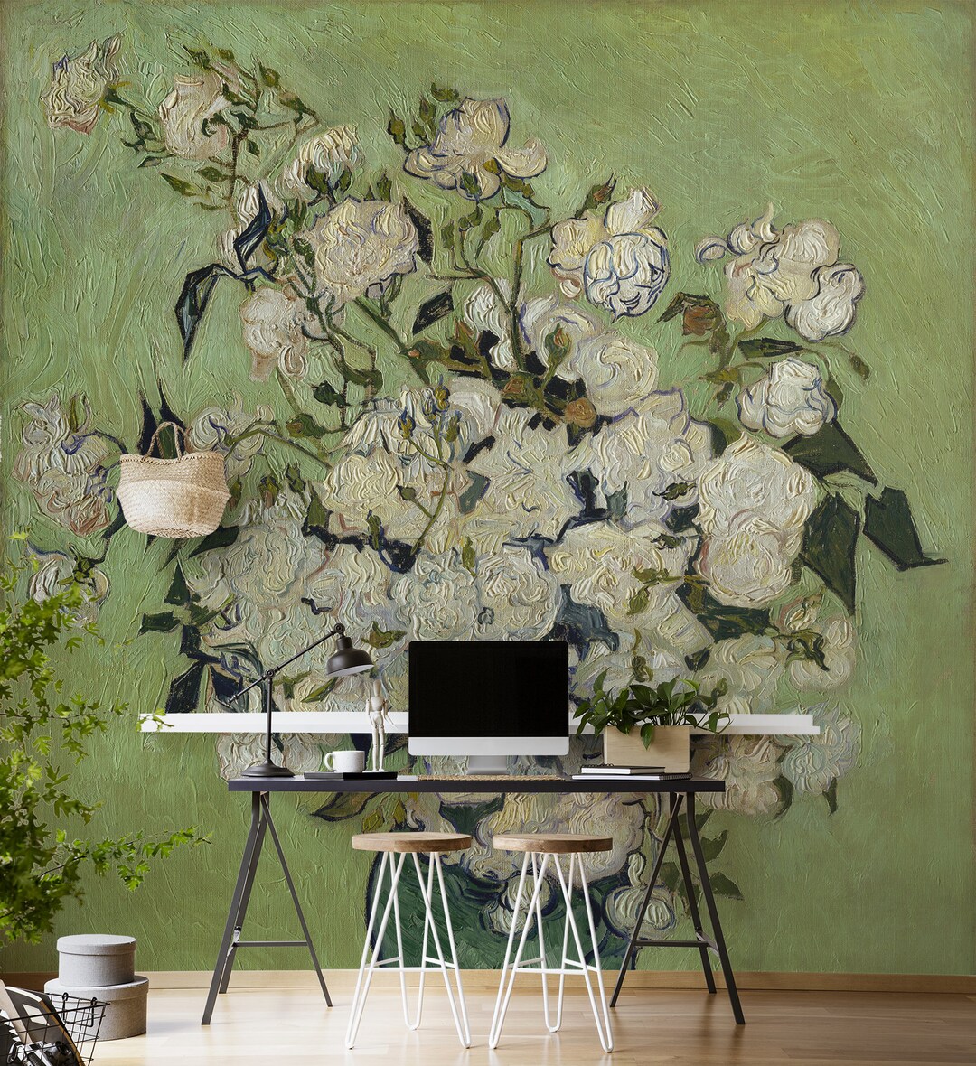 Green Bouquet Wall Mural, Van Gogh Painting, Peel and Stick Wallpaper ...