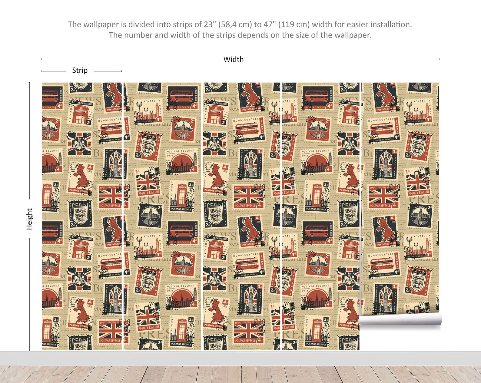 Retro Style Wall Mural, Self Adhesive Wallpaper, Postal Stamps and ...