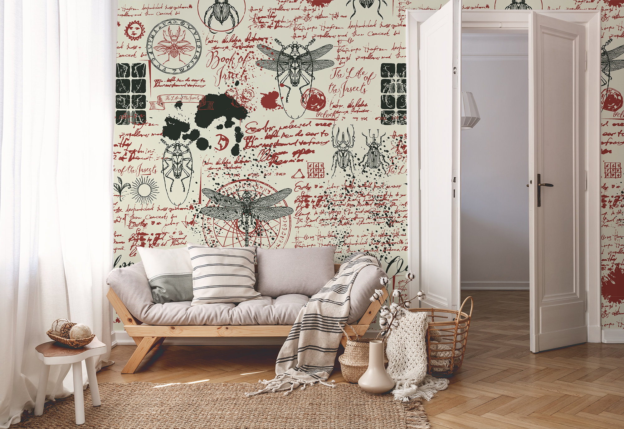 Retro Vintage Wallpaper With Insects and Inscriptions Self | Etsy