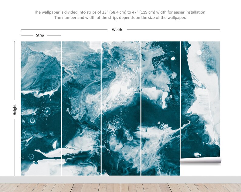 Abstract Blue Wall Mural Peel and Stick Wallpaper Hand | Etsy