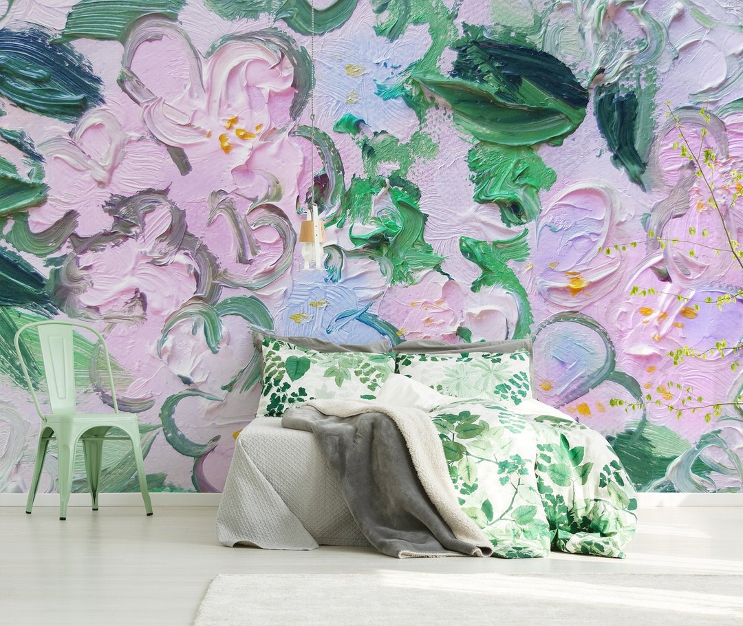 Painted Flowers Wall Mural, Peel and Stick Removable Wallpaper ...