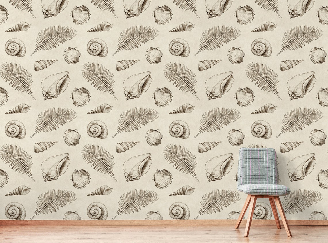 Vintage Wallpaper With Shells Peel and Stick Wall Mural - Etsy