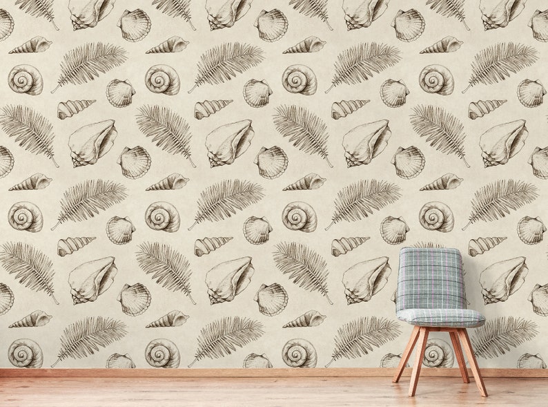 Vintage Wallpaper With Shells Peel and Stick Wall Mural - Etsy