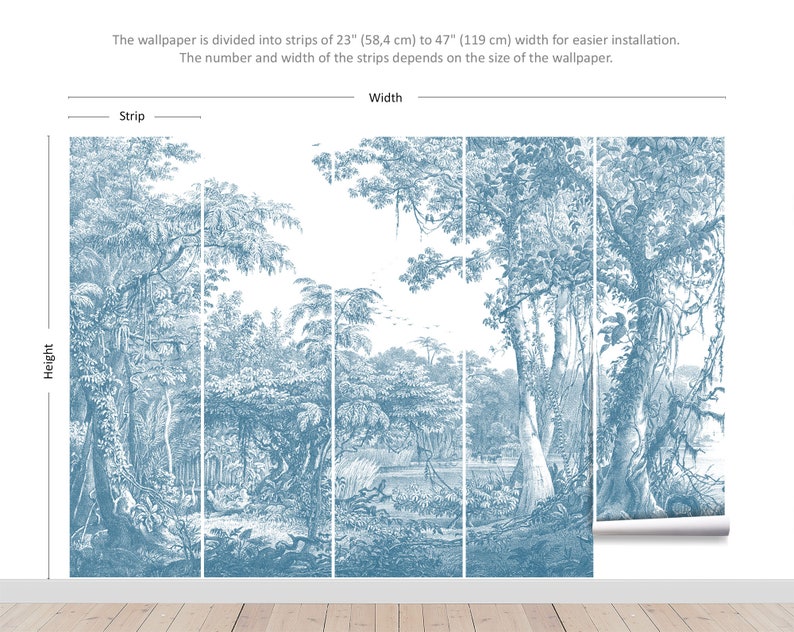Tropical Landscape Wallpaper Blue Color Jungle Wall Mural - Etsy