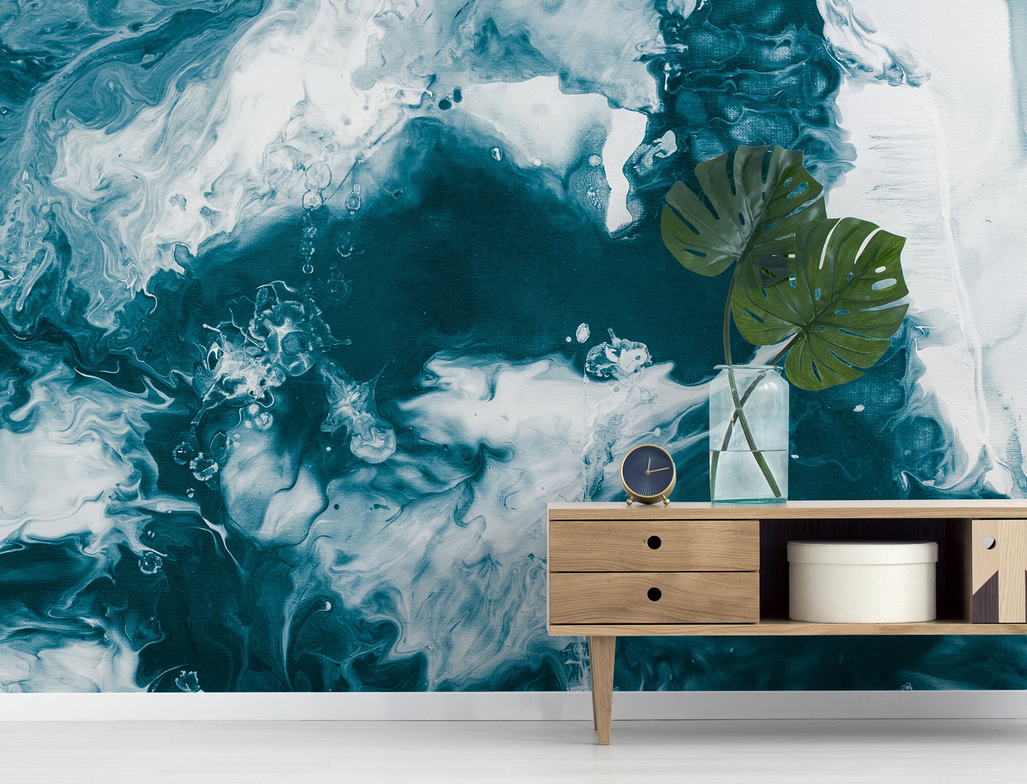 Abstract Blue Wall Mural Peel and Stick Wallpaper Hand | Etsy