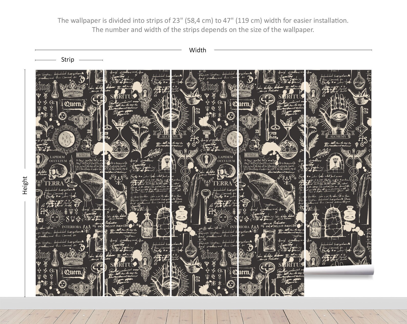 Vintage Wall Mural With Alchemy, Magic Pattern, Self Adhesive Wallpaper ...