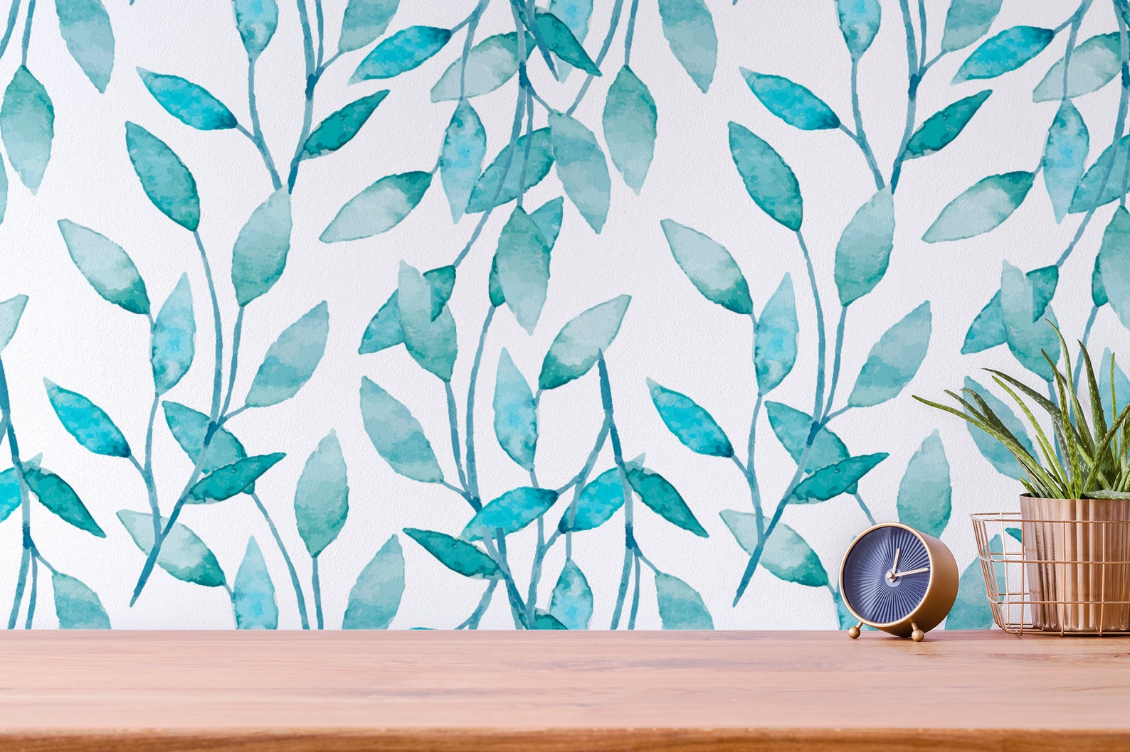 Botanical Wallpaper With Green Leaves, Peel and Stick Wall Mural ...