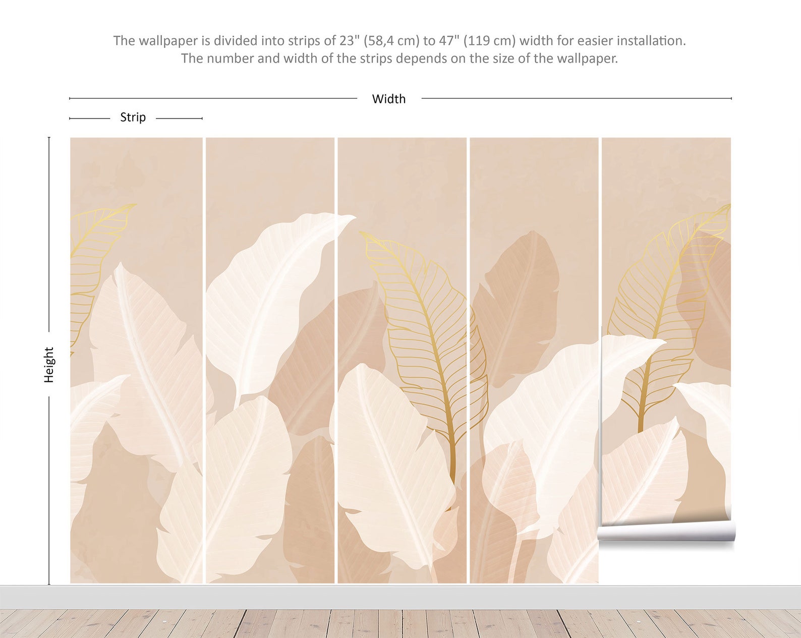Beige Leaves Wall Mural Self Adhesive Wallpaper Linature - Etsy
