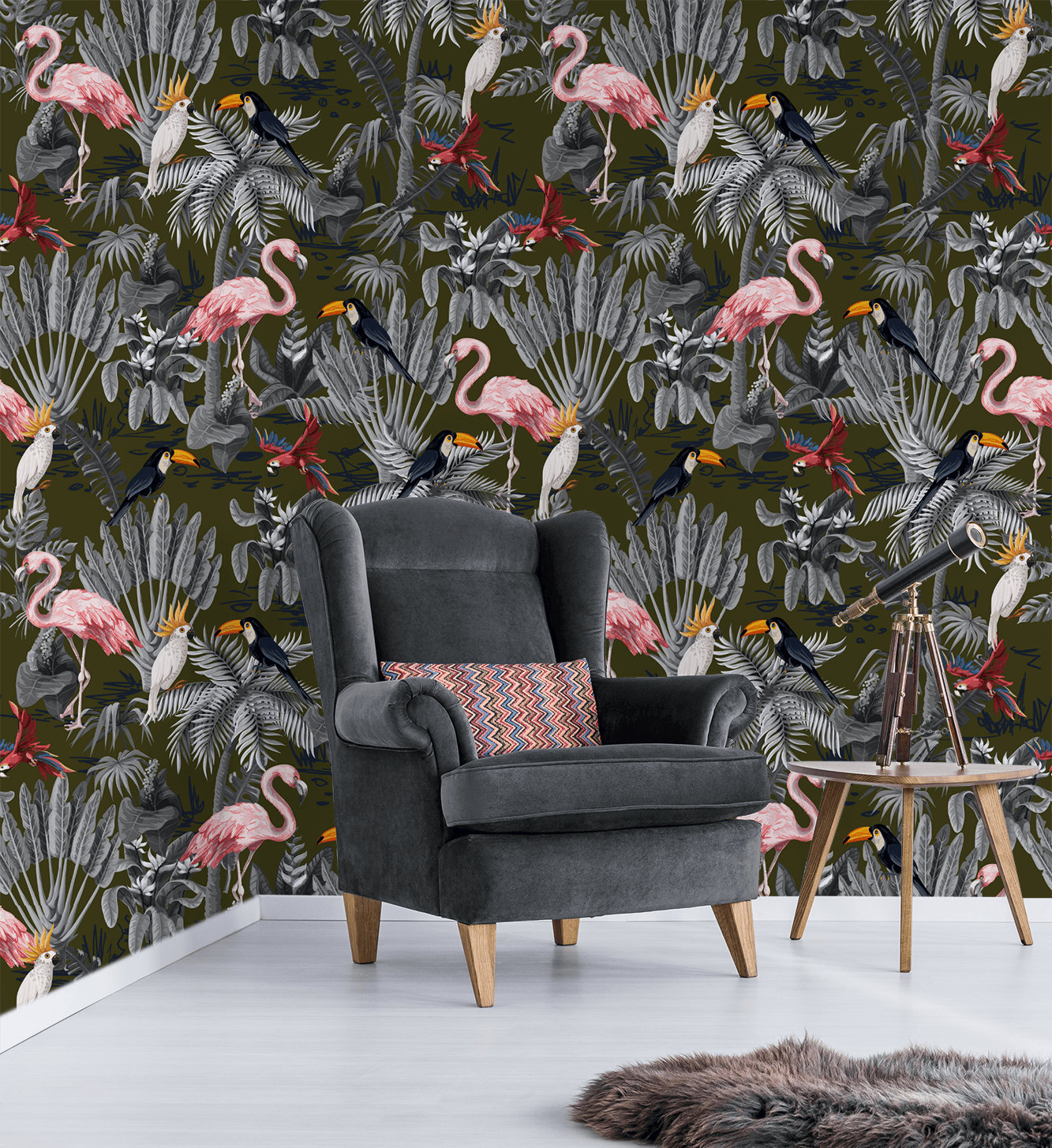 Flamingo Wallpaper With Tropical Pattern Peel and Stick - Etsy