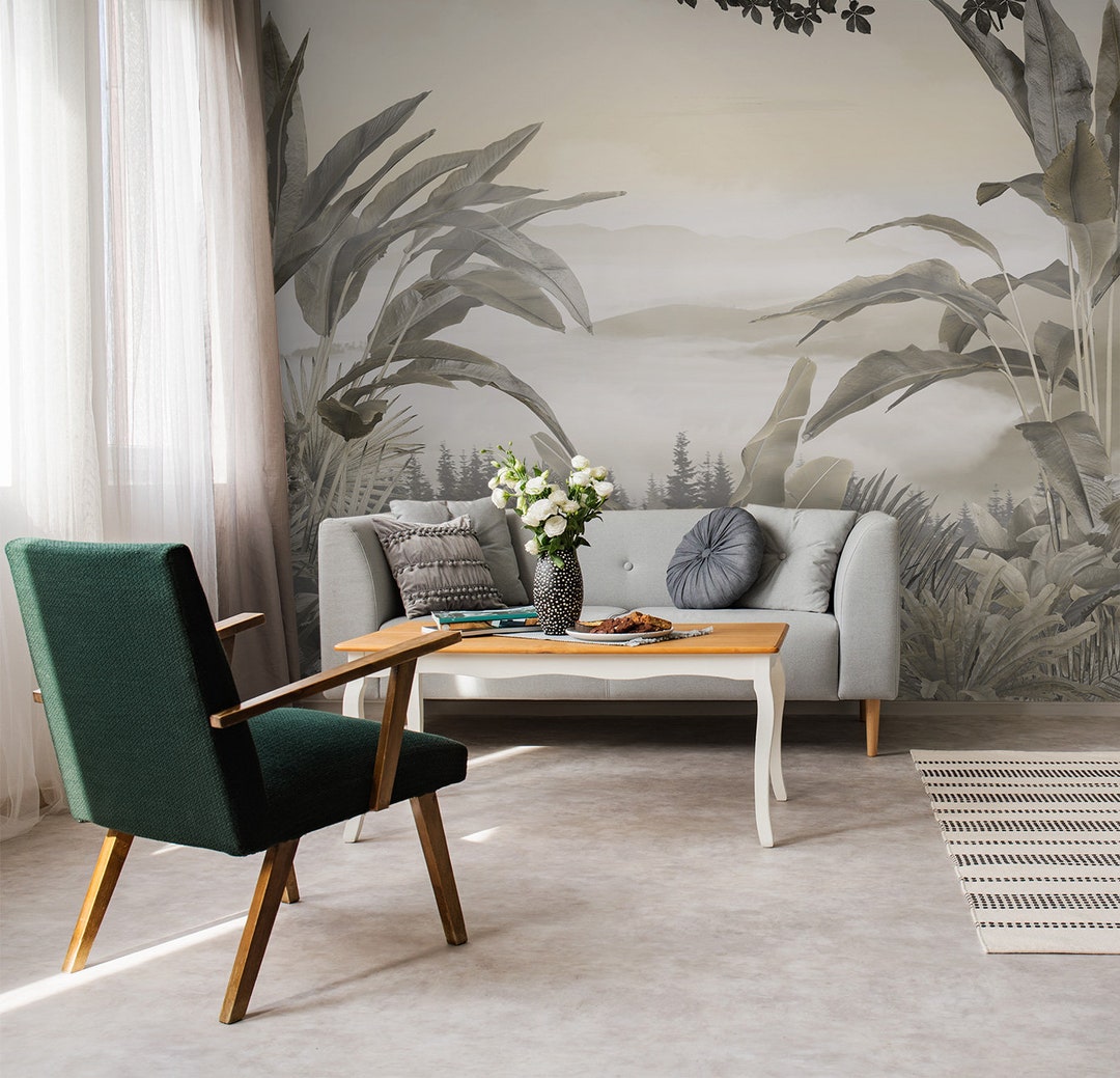 Tropical Wall Mural, Palm Trees Wallpaper, Landscape Scenic Vintage ...