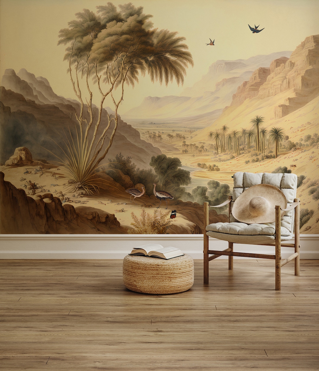 Desert Landscape Wallpaper, Vintage Wall Mural, Custom Wallpaper, Peel ...