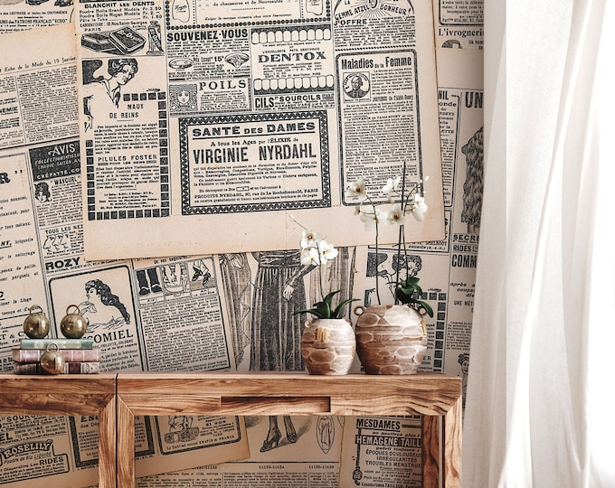 Retro Newspaper Wallpaper Print Black and White Modern Accent Wall ...