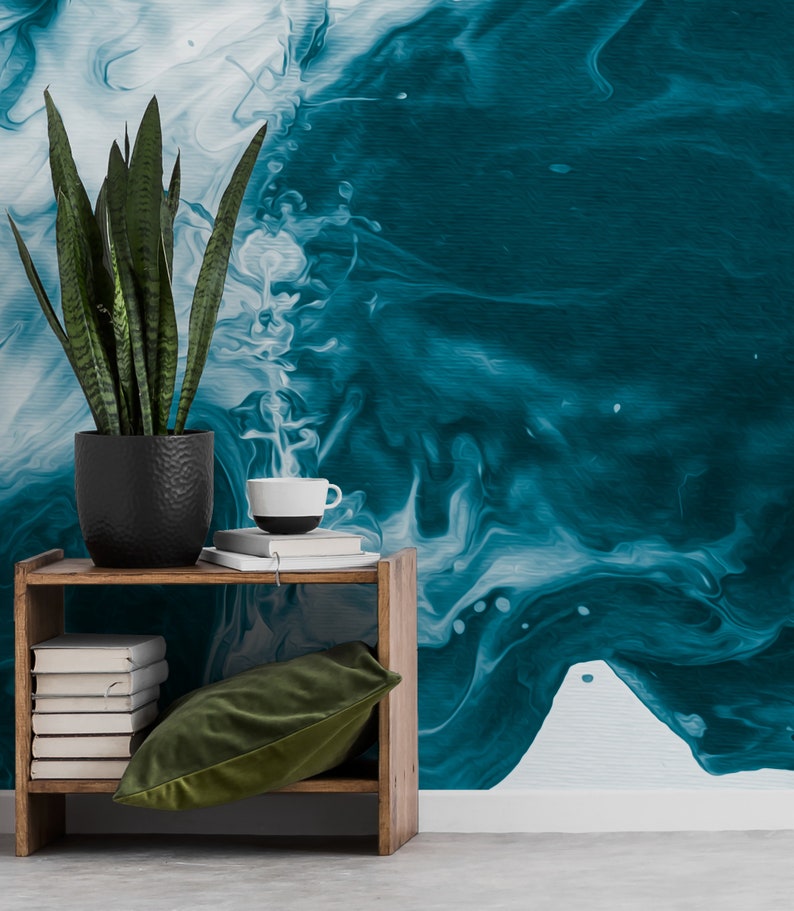 Abstract Blue Wall Mural Peel and Stick Wallpaper Hand | Etsy