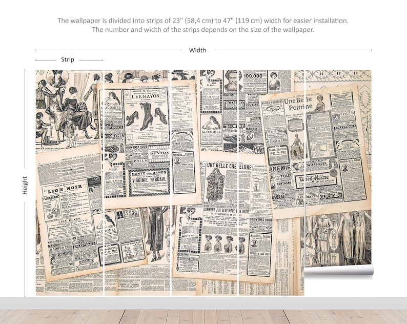 Vintage Newspaper Wall Mural, Self Adhesive Wallpaper, Peel and Stick ...