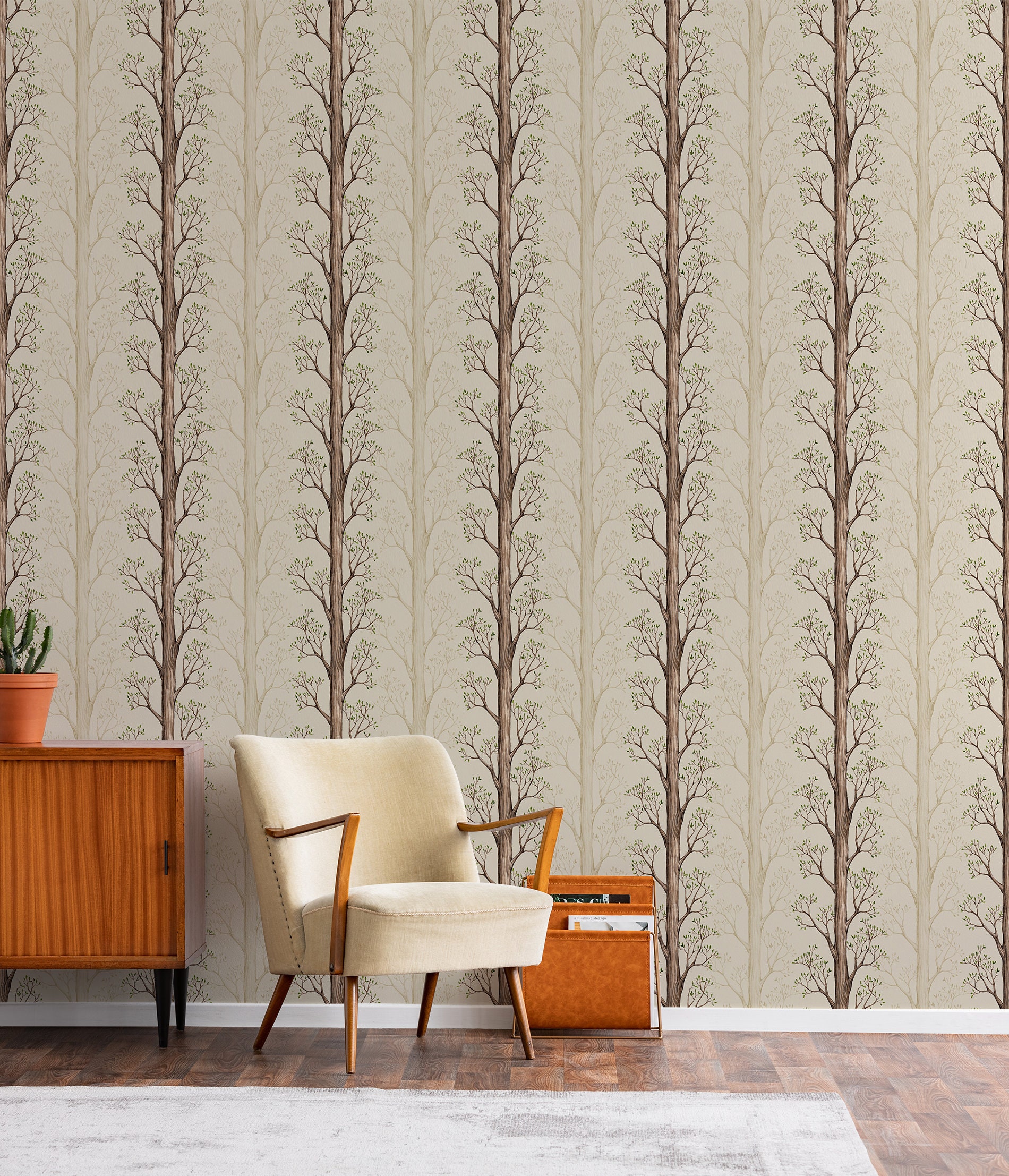 Tree Removable Wallpaper, Self Adhesive Wall Mural, Watercolor Forest ...