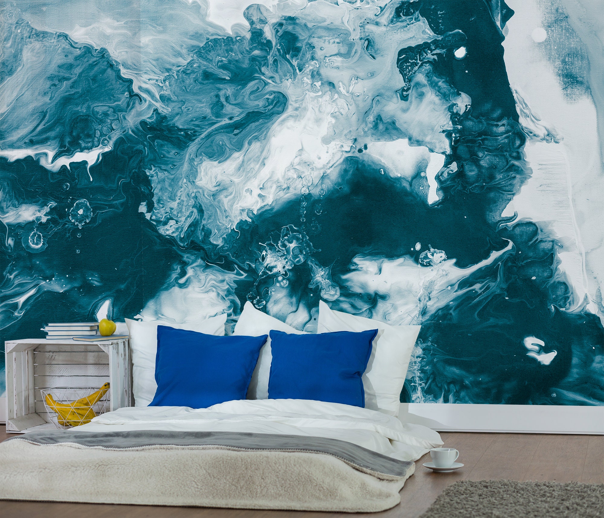 Abstract Blue Wall Mural Peel and Stick Wallpaper Hand | Etsy