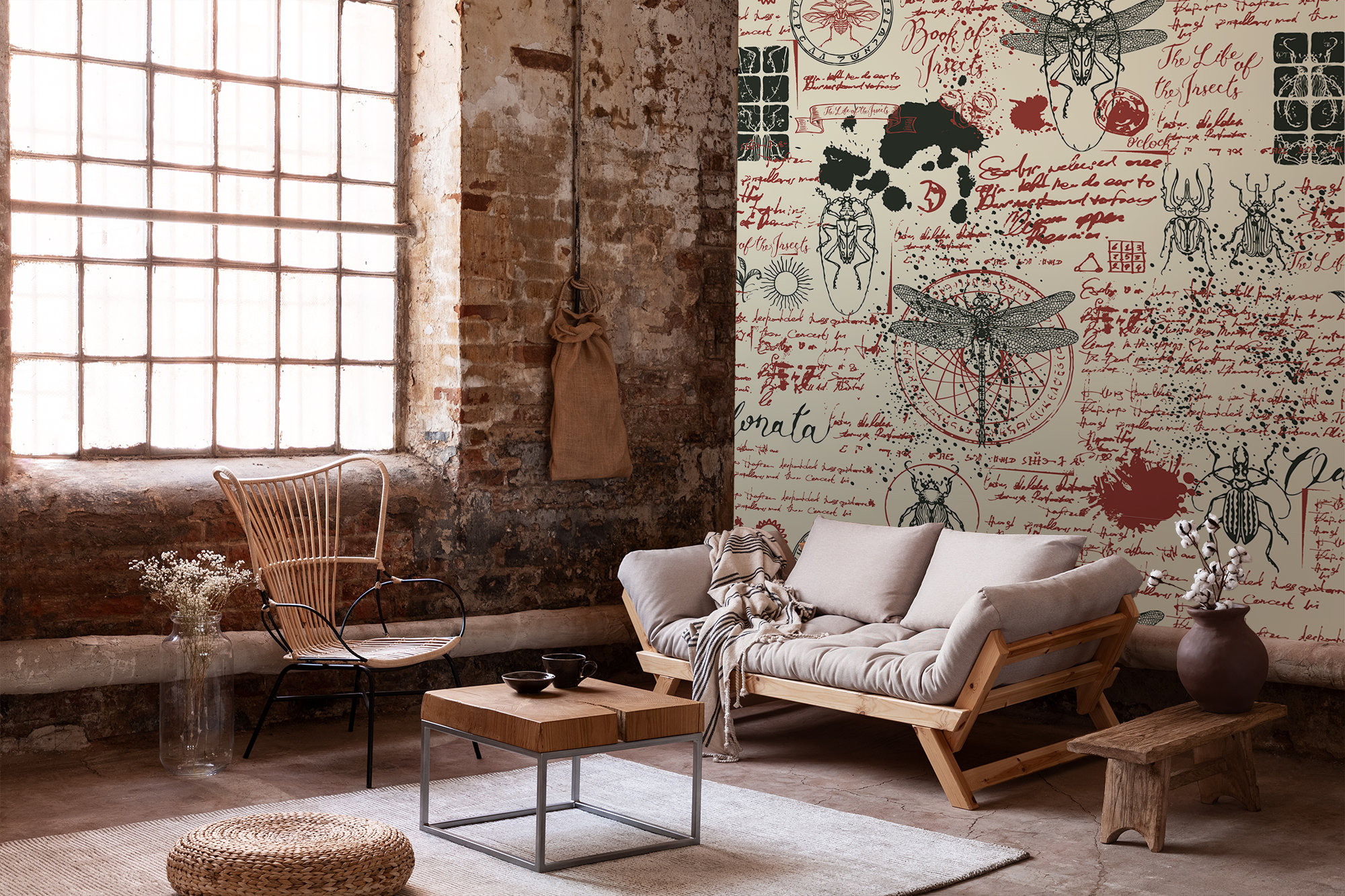 Retro Vintage Wallpaper With Insects and Inscriptions Self | Etsy