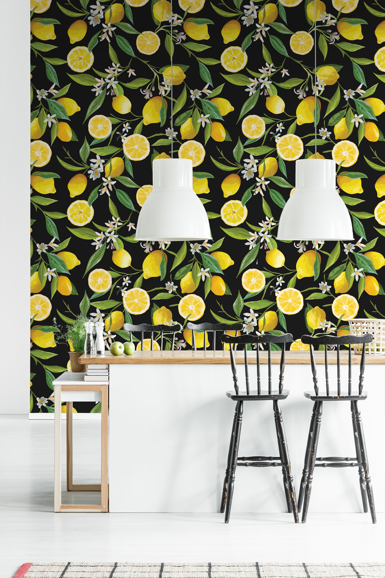 Lemon Tree Dark Wallpaper Peel and Stick Wall Mural | Etsy