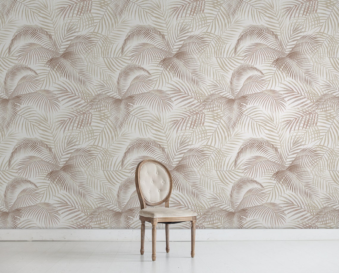 Palm leaf vintage wallpaper peel and stick tropical wall | Etsy