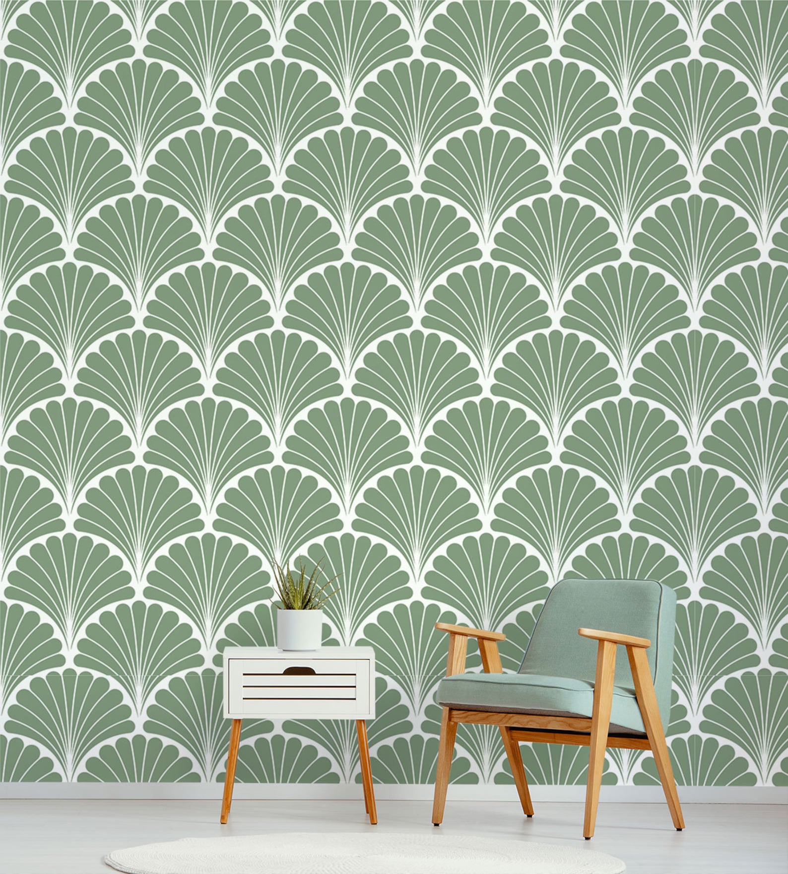 Vintage Green Art Deco Wallpaper, Self Adhesive, Peel and Stick ...