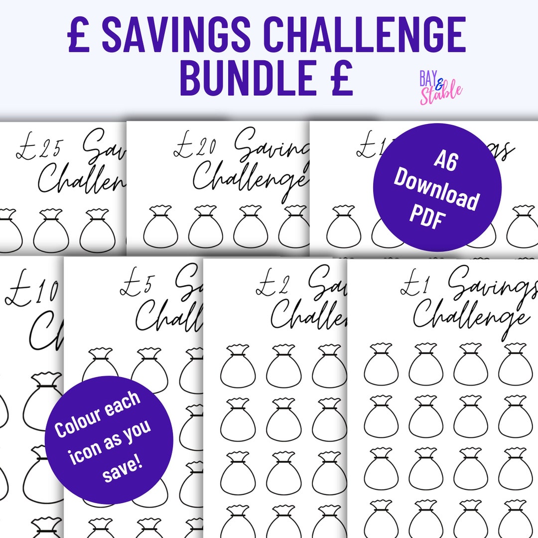 UK Pound Savings Challenge Bundle, A6 Binder, Cash Stuffing, Budgeting ...