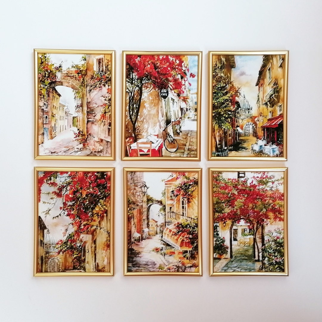 Italy Watercolor Print Set of 6 - Rome Street Scenes, Tuscany, Cinque ...