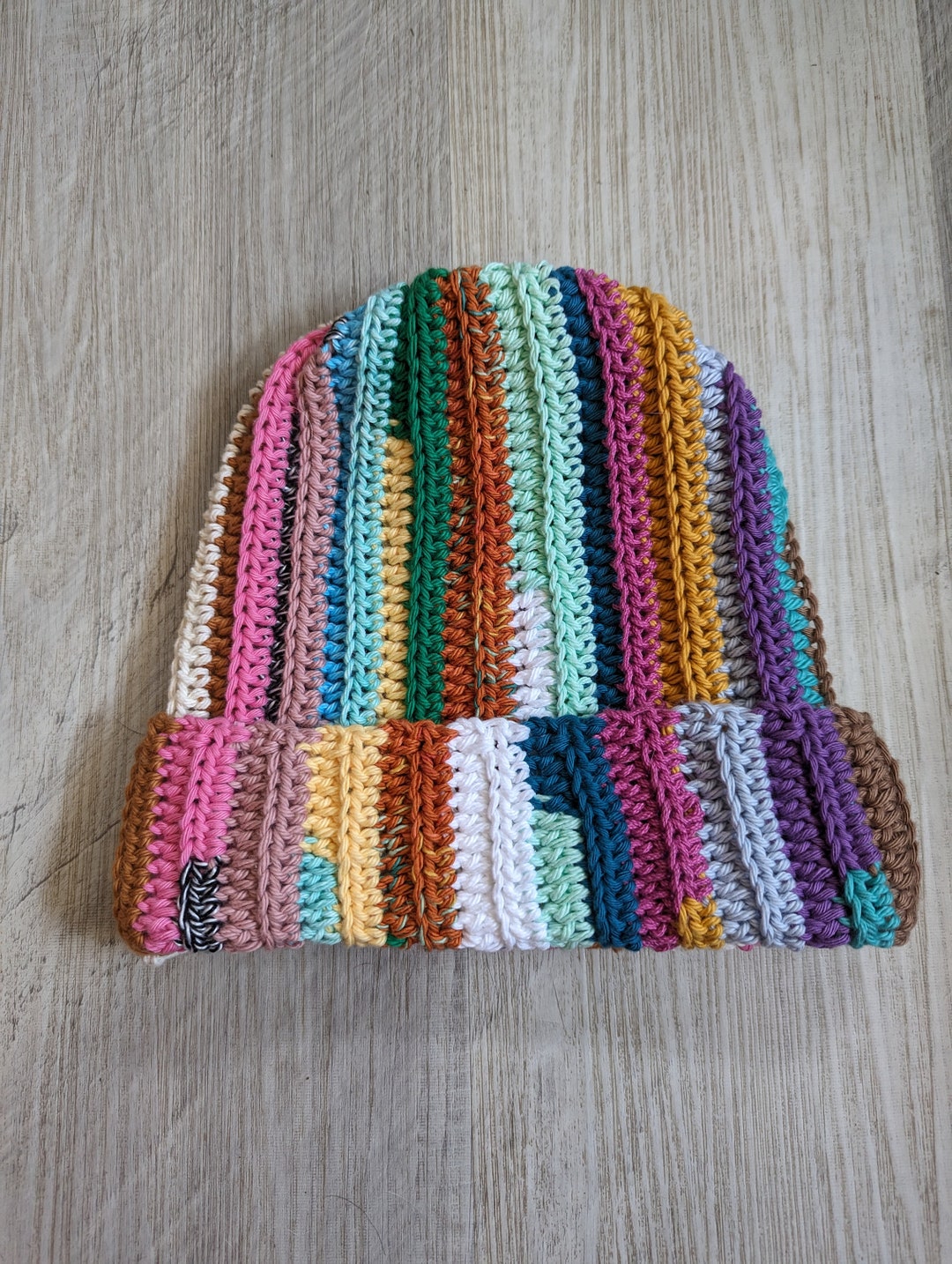 Scrap Yarn, Striped, Cotton Crochet Beanie - Etsy