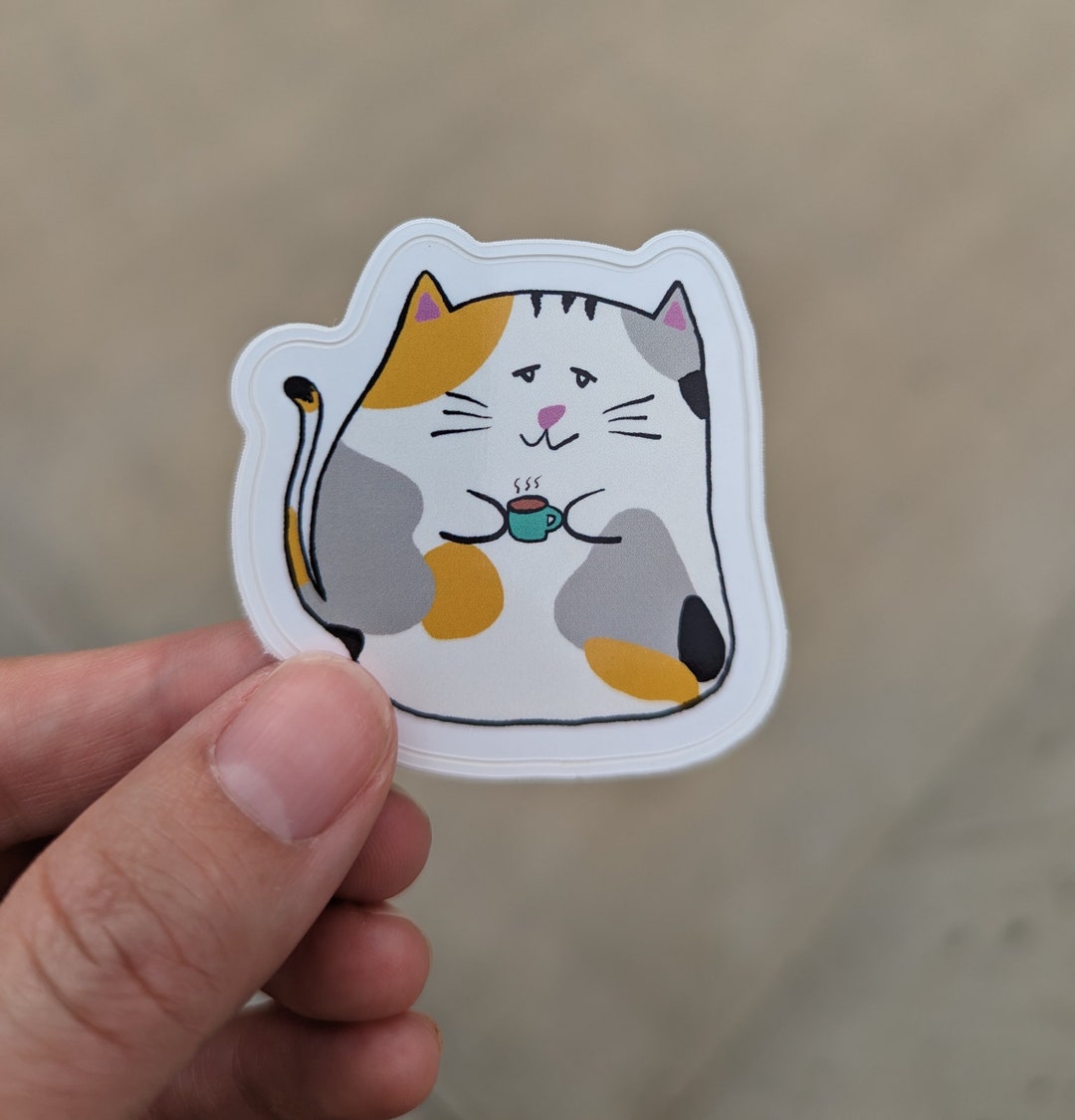 Chonky Coffee Cat Sticker - Etsy