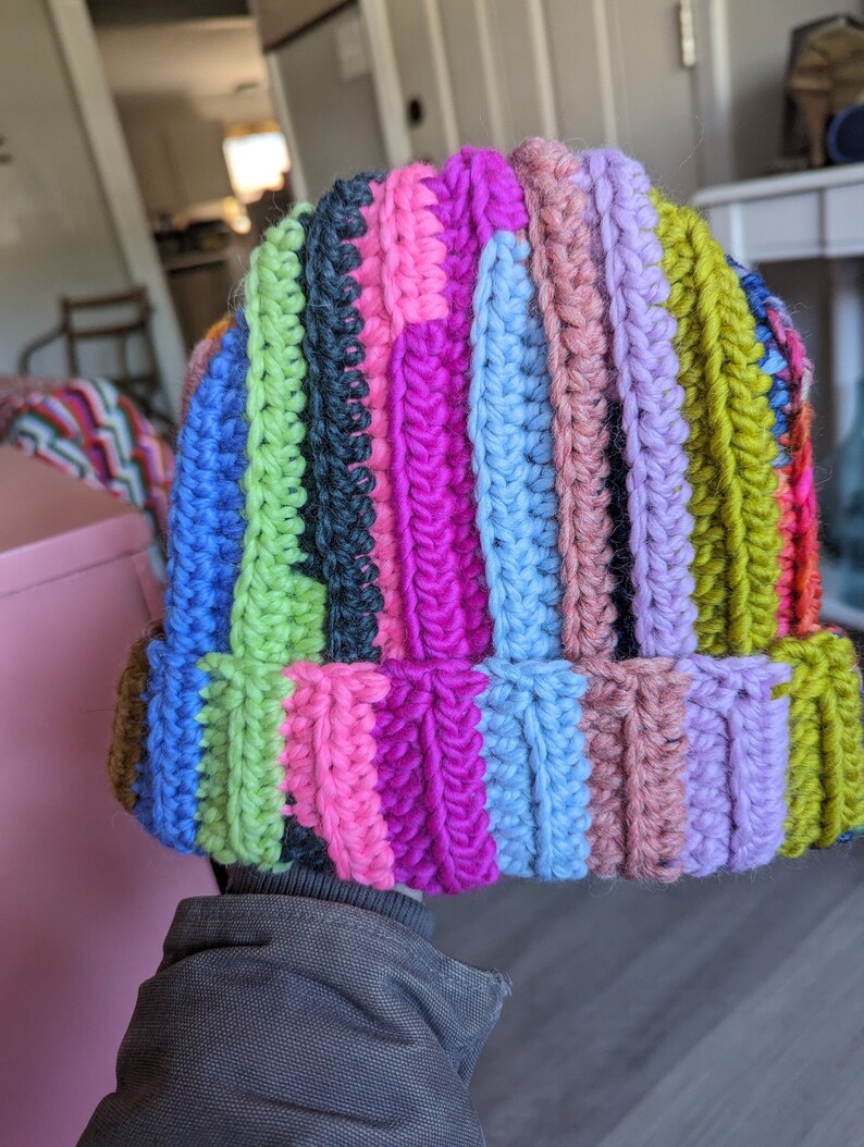 Scrap Yarn, Striped, Wool Crochet Beanie - Etsy