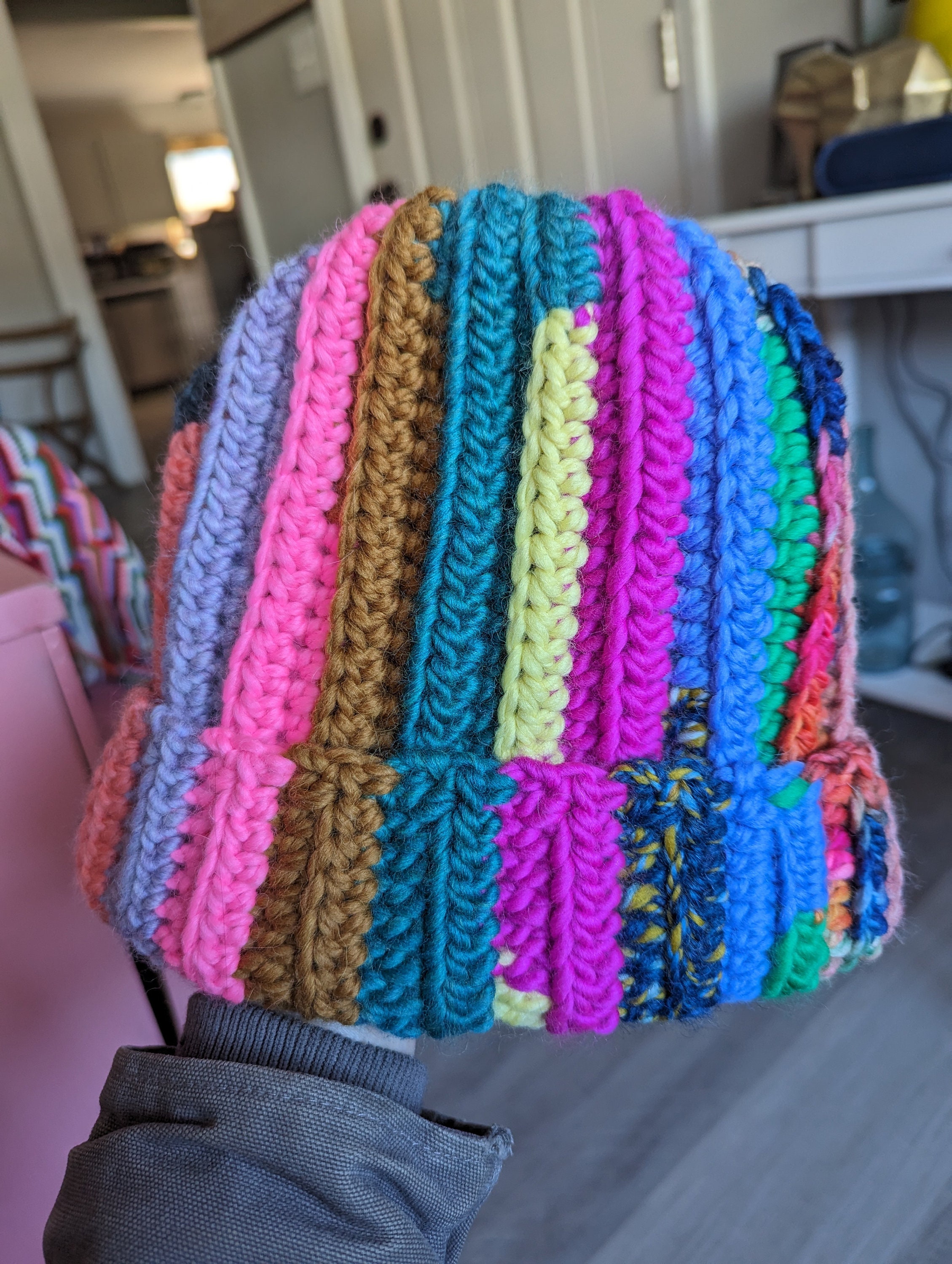 Scrap Yarn, Striped, Wool Crochet Beanie - Etsy