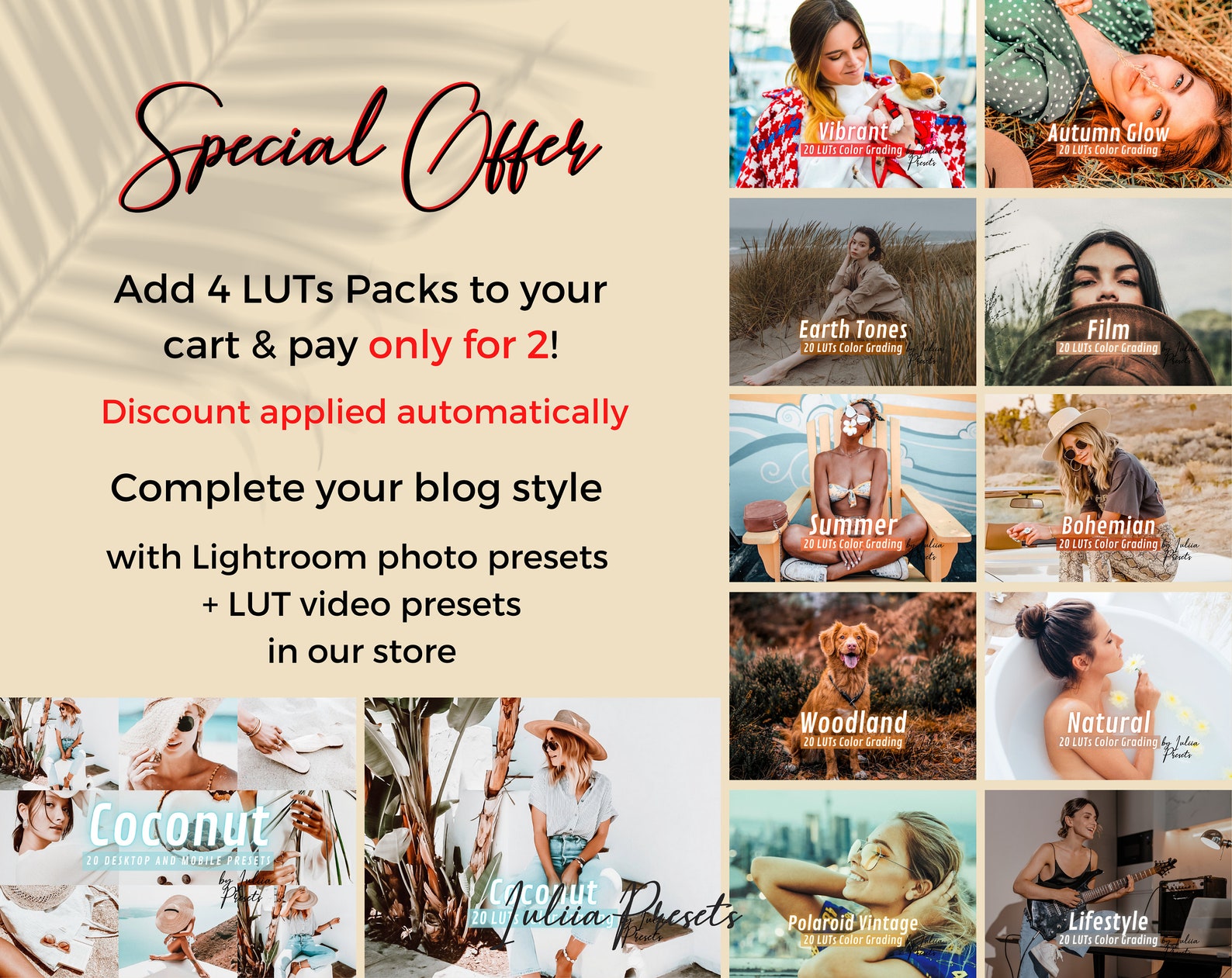 Summer Luts COLOR GRADING Presets & Lightroom PRESETS Coconut | Etsy