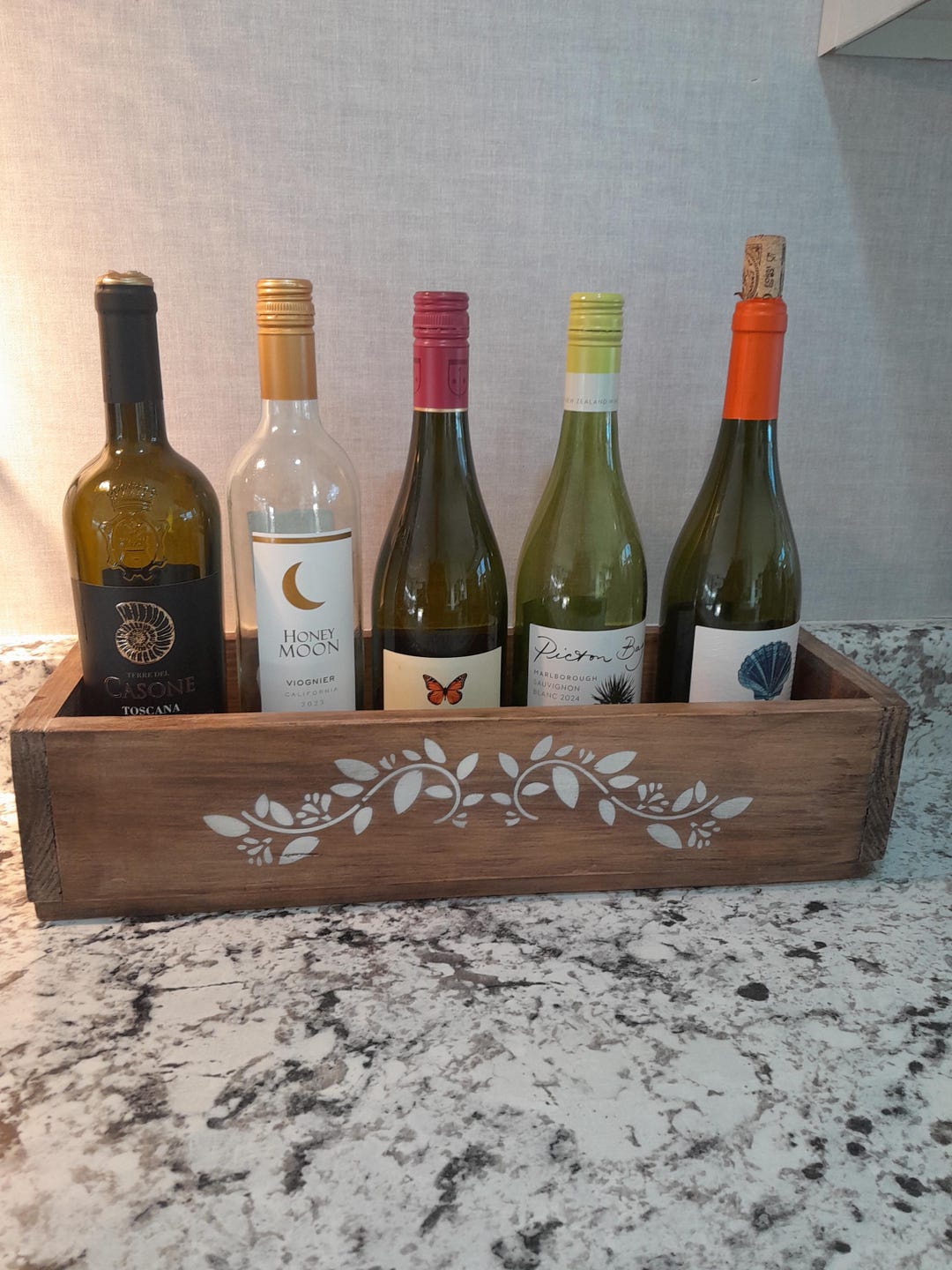 Wooden Wine Bottle Tray Rustic Farmhouse Bathroom Tray Counter Top ...