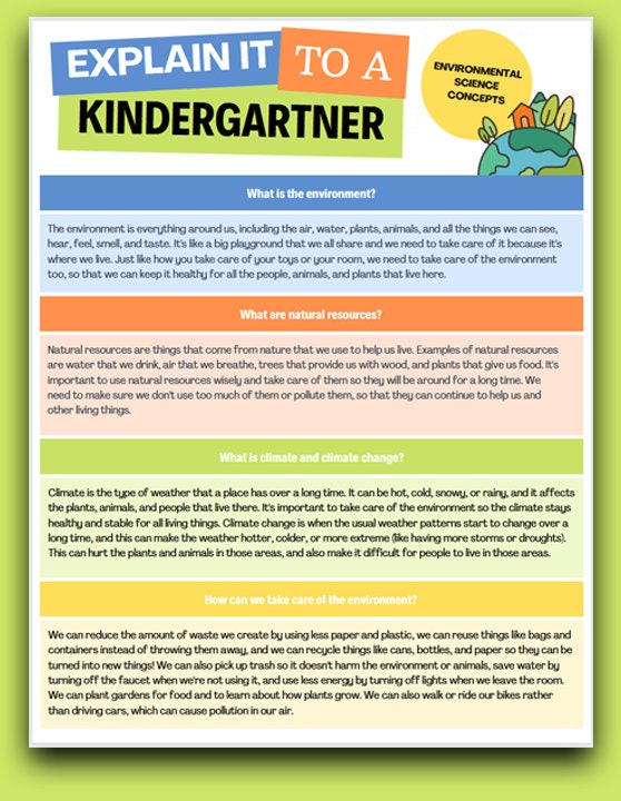 Explain It to a Kindergartner Series Printable | Environmental Science ...